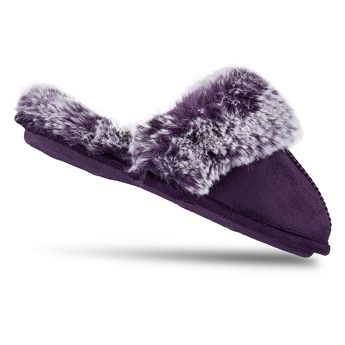Jessica Simpson Girls Comfy Slippers - Cute Faux Fur Slip-On Shoes Memory Foam House Slipper, Purple, Large Little Kid