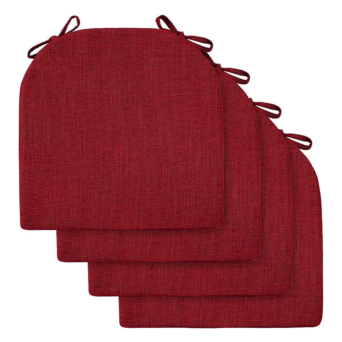 downluxe Indoor Chair Cushions for Dining Chairs, Soft and Comfortable Textured Memory Foam Kitchen Chair Pads with Ties and Non-Slip Backing, 16" x 16" x 2", Red, 4 Pack