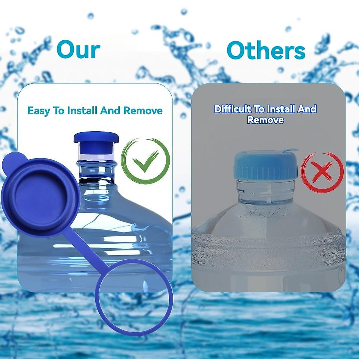 (4PCS)3 and 5 Gallon Water Jug Cap, Silicone Reusable Replacement Cap for 55mm Standard/Screw/Crown Tops,Non Spill Bottle Caps, 5 Gal Water Jug Cap