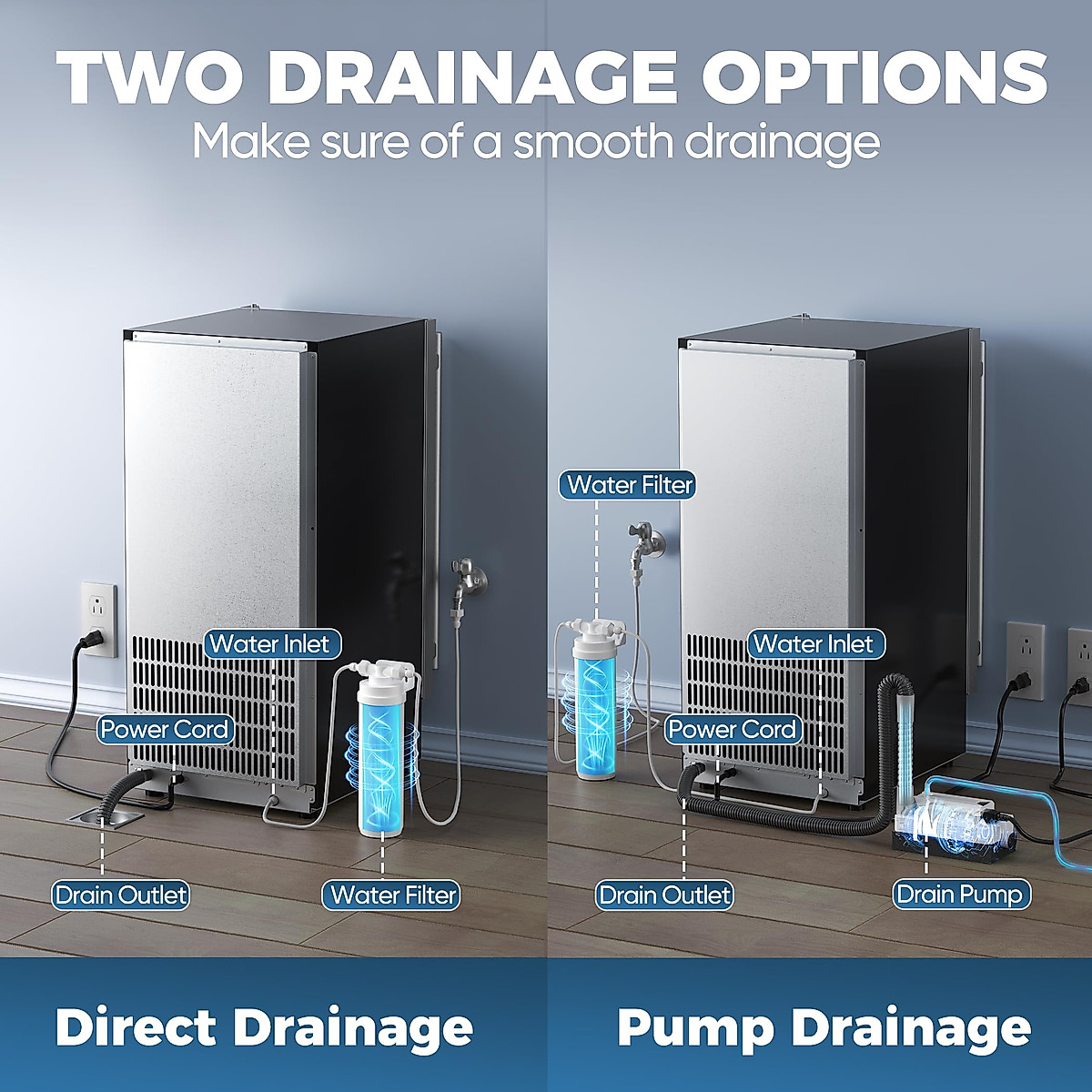 Coolski 15" W Commercial Under Counter Ice Maker Machine, 80 LBS/Day Stainless Steel Built-in Freestanding Ice Maker with Condensate Removal Pump, Water Filter, for Home Apartment & Commercial Use