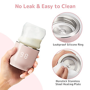 Befano Travel Bottle Warmer with Formula Dispenser, Leak-Proof Portable Bottle Warmer for Breastmilk and Formula. On The Go Baby Milk Warmer Set, Precise Instant Temperature Display, BPA Free - Pink
