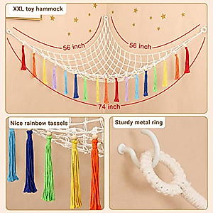 iKeelo 74x56x56 Macrame Toy Storage Hammock for Stuffed Animals, Fits 50-80 Plushies, Wall Hanging Toy Organizer for Kids Bedroom, Nursery and Playroom