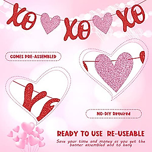 Valentines Red and Pink Glittery Be Mine Banner Glitter XOXO Banner and Heart Garland Banner for Valentines Day Decorations Wedding Proposal Engagement Bachelorette Party Decor Supplies