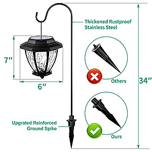 Viewsun Upgrade Hanging Solar Lights, 34 Inch Warm White Shepherd Hook Lights Waterproof Outdoor Decorative Solar Lantern Lights for Garden Decor, Pathway, Front Porch, 2 Pack