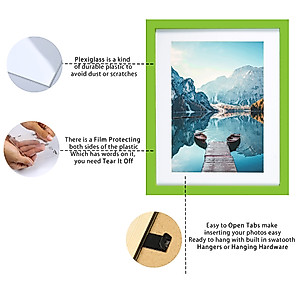 BOJIN 11x14 Picture Frames Green, Solid Wood Display Picture A4 with Mat or 11x14 Without Mat, Wall Hanging Decoration Photo Frame