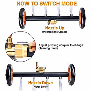 EVEAGE 2-in-1 Pressure Washer Undercarriage Cleaner Water Broom, 16" Surface Cleaner Power Washer Attachment with 4 Nozzles 3 Extension Rods and QC Pivot Coupler Extra Wash Mitt, 4000 PSI