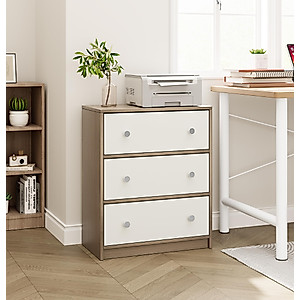Nicehill 3 Drawer Dresser, Nightstand for Bedroom with Drawers, Small Dresser Bedside Table Chest of Drawers for Bedroom, Hallway, Entryway, Closets,Kids' Room(Light Wood Grain and White)
