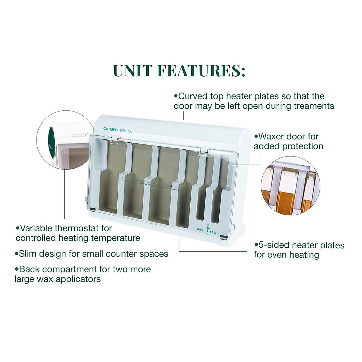 Clean + Easy Waxing Spa Warmer For Wax Cartridges, Hair Removal Treatment Tool For Facial And Full Body Waxing, (120V) Warmer Unit Only