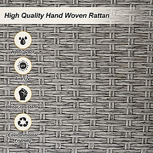 Wicker Porch Swing 2-Person Rattan Hanging Swing Bench Woven Outdoor Swing Chair with Adjustable Ropes & Cushions, for Patio Backyard Poolside Garden, Gray Wicker