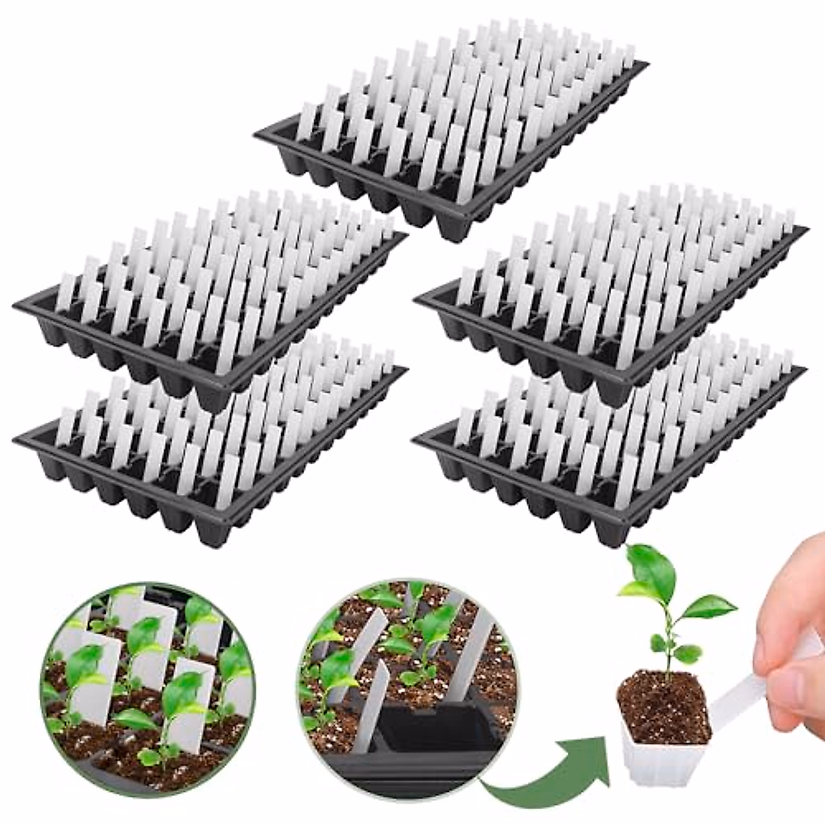 DUALCROWN-5 Pack Plant Seedling Trays kit,1020 Plant Germination Trays with 360pcs Seedling Puller Reusable. Gardening Seed Germination+Seed Starter Planting for Indoor Plant Germination.