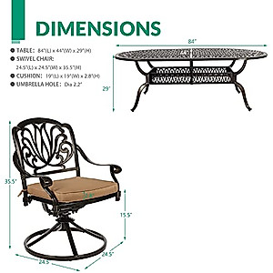 VIVIJASON 9-Piece Patio Furniture Dining Set, All-Weather Cast Aluminum Outdoor Conversation Set, Include 8 Swivel Dining Chairs and an Oval Table with Umbrella Hole for Lawn Garden Backyard