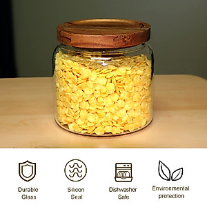 Datttcc Glass Canister set, Large Glass Jars with Airtight Lid Set of 3,Glass Food Containers Wooden Lids for Kitchen Pantry for Flour,Noodle,Egg,Coffee,Tea(1L/2L/3L)