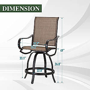 PHI VILLA Outdoor Patio Swivel Bar Stools Set of 2, Quick-Drying and Metal Frame Durable and Sturdy, Waterproof, Rustproof,UV-Resistant for Garden, Yard, Poolside