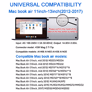 Replacement Mac Book Air Charger 45W T-Tip AC Shape Connector Power Adapter Charger for Mac Book Air 11 inch and 13 inch After Mid 2012