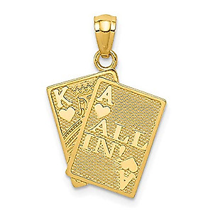 14K Yellow Gold Ace of Heart Love King All In Poker Necklace Playing Cards Suit Pendant Gambling Deck Charm Good Luck Jewelry 23mm x 15mm Only