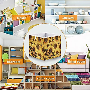 visesunny Closet Baskets Sunflower Butterfly Storage Bins Fabric Baskets for Organizing Shelves Foldable Storage Cube Bins for Clothes, Toys, Baby Toiletry, Office Supply