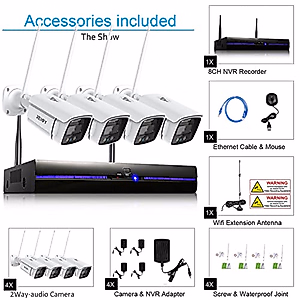 REIGY 3MP WiFi Security Camera System with Floodlight Without Hard Drive, 2K Outdoor Home Surveillance Set 8CH 5MP NVR + 4X 1296P IP Cam, 2-Way Audio Remote View Color Night Vision Motion Detection