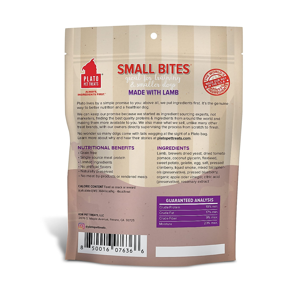 PLATO Small Bites Training Dog Treat Variety Pack, (1) 6oz Bag of Each: Salmon, Organic Chicken, Duck, Lamb, 1.5lb Total