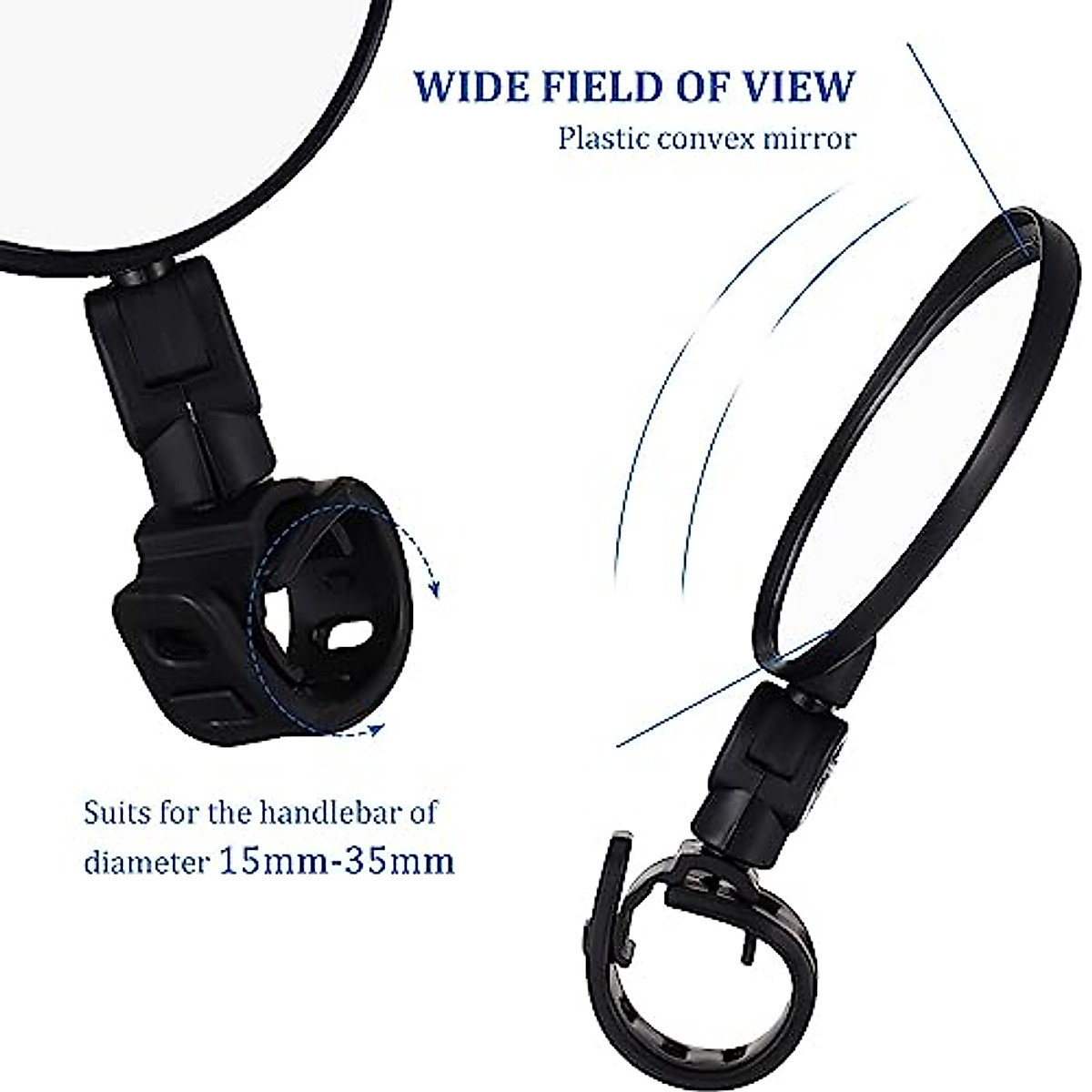 2Pack Universal Bicycle Rearview Mirrors, 360˚Rotatable Bar End Bicycle Mirrors, Wide Angle Convex Bike Bicycle Mirrors for 15-35 mm Handlebar Bikes