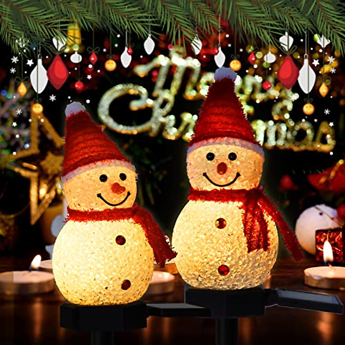 X-Boyouth Solar Snowman Lights Decorations 2Pcs Outdoor Snowman Stanta Ornament Landscape Pathway for Patio Yard Garden Lawn Decor, Solar Powered Party Indoor Holiday Gifts
