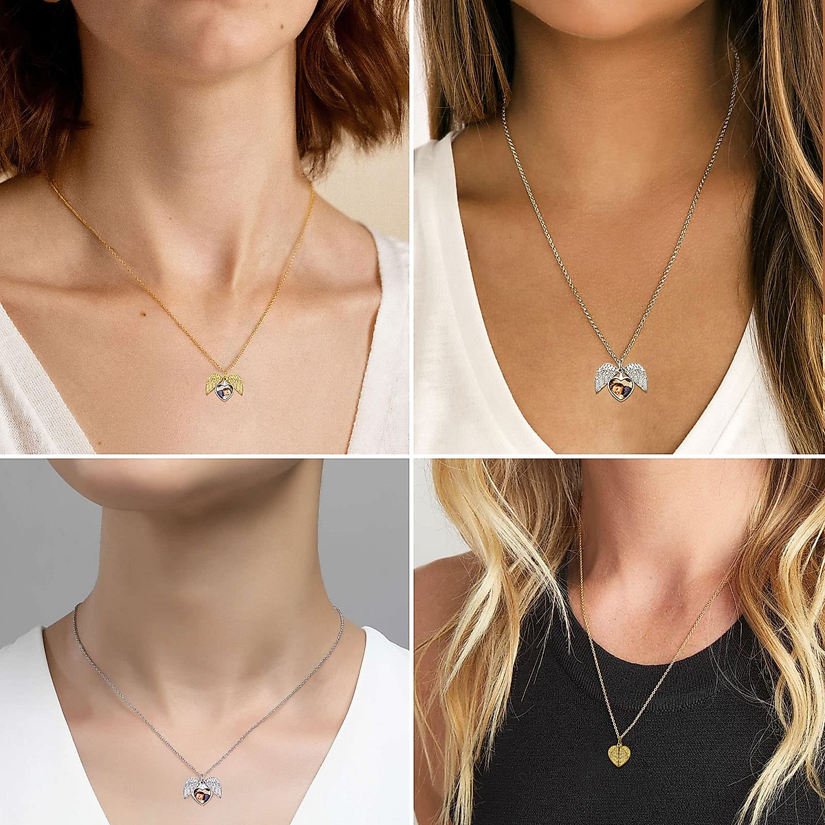 Photo Necklace Personalized Necklaces for Women Heart Locket Custom Photo Gifts Customize Necklace Angel Wing Necklace Memorial Jewelry Locket Necklace