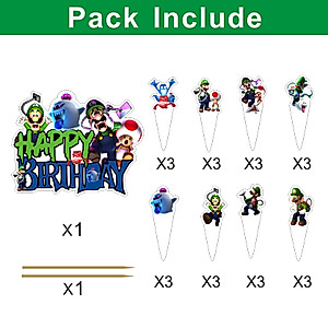 25pcs Luigi Mansion Cake Decorations with 1pcs Cake Topper, 24pcs Cupcake Toppers for Luigi Mansion Birthday Party Supplies