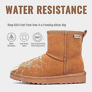 FANTURE Kids Snow Boots Boys Girls Winter Boots Cow Suede Warm Faux Fur Lined Durable Shoes(Little Kid/Big Kid) U422TX902.SA-Tawny-27
