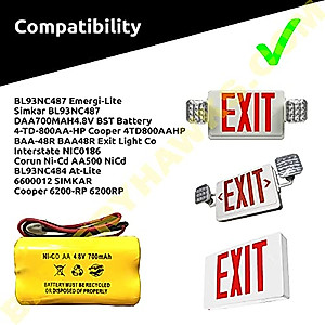 4.8v 700MAH Battery for Exit Sign Emergency Light BL93NC487 BL93NC484 BL93NC485 4.8v 500mah 4.8v 800mah NiCd NiCad Battery Ni Cd White Connector (5 Pack)