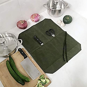 Heavy Duty Waxed Canvas Knife Roll Bag, Portable Chef Knife bag, Waterproof And Durable (Army Green)