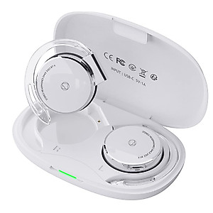 Open Ear Clip Headphones Bluetooth V5.3, Clip on Earphones Wireless with Earhooks On-Ear, Sports Headset Bluetooth with 4 Microphones, Noising Cancelling/Long Battery Life/with Charging Case (White)