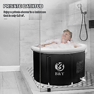 B&Y Ice Bath Tub for Athletes, Cold Plunge Tub, Portable Bathtub for Adults Outdoor Inflatable Ice Barrel Home Shower Hot/Cold Bath Freestanding Soaking Tub (Black 35''x 21.6'')