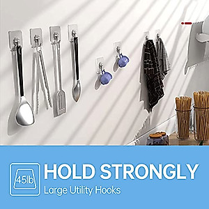 Adhesive Hooks Kitchen Wall Hooks,50-Packs Heavy Duty 40lb(Max)Nail Free Sticky Hangers with Stainless Hooks Transparent, Suitable for Bathroom Kitchen Door Home Improvement,Waterproof and Oilproof
