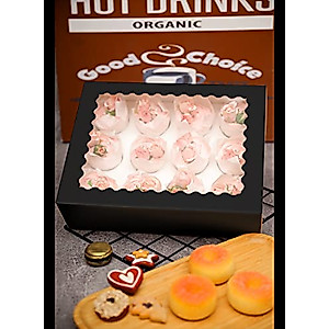 qiqee Black 12 Cupcake Boxes with Window 16-Packs Cupcake Box 13"x10"x3.5" Cupcakes Carrier, 12 Cupcake Containers