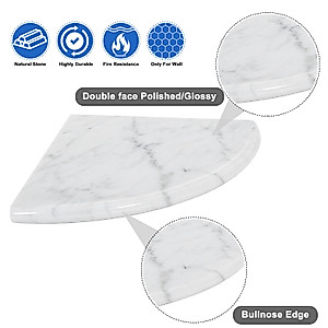 Retheno 9 Inch Carrara White Marble Corner Shower Shelf, Polished Wall Mounted Stone Corner Shelf for Bathroom