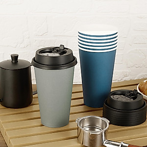 LITOPAK 100 Pack 16 oz Paper Coffee Cups, Disposable Coffee Cups with Lids, Drinking Cups for Coffee, Water, Juice, or Tea. Hot Paper Coffee Cups for Home, Restaurant, Store and Cafe.