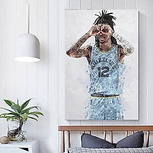 FANCHUANG Ja Morant Poster Paper Dunk for Wall Decor Boys Bedroom Canvas Wall Poster Signed Inspirational Posters Unframe-style 12x18inch(30x45cm)