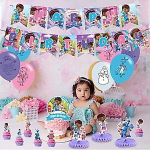 Doc McStuffins Party Decorations,Birthday Party Supplies For Doc McStuffins Party Supplies Includes Banner - Cake Topper - 12 Cupcake Toppers - 20 Balloons - 3 Doc Girl Honeycomb Centerpieces