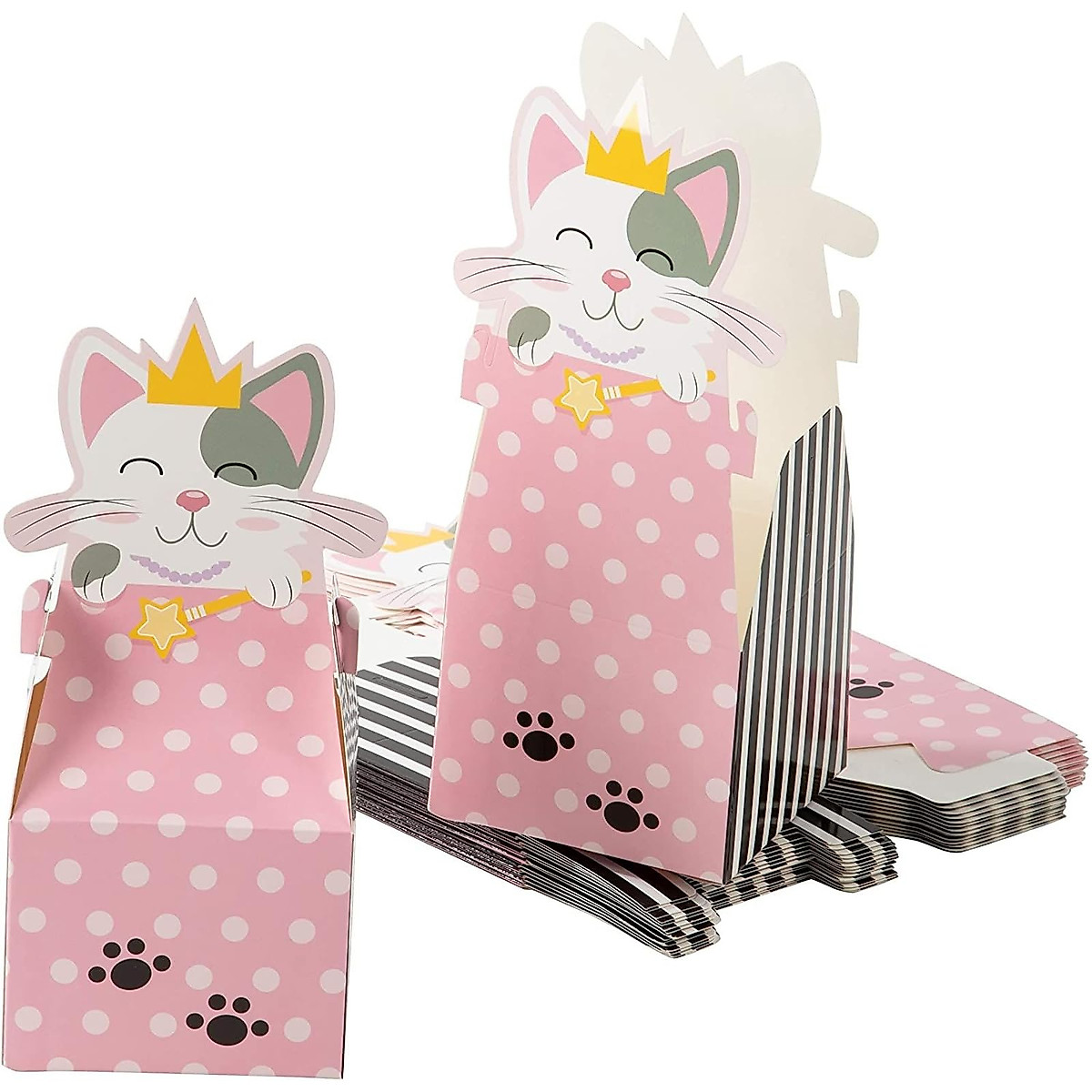 Juvale Cat Party Favor Boxes - 24-Pack Paper Treat Boxes with Die-Cut Princess Kitty, Cute Cat Themed Gable Boxes, Goodie Gift Loot Boxes, Girls Birthday Party Supplies, 3.5 x 3.5 x 8 Inches