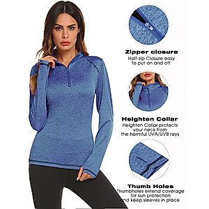 PINSPARK Women's Quick Dry Shirts Long Sleeve for Running Hiking Workout Shirt Half Zip Pullover Blue S