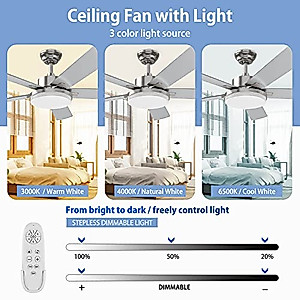 Regair 52 Inch Modern Brushed Nickel Ceiling Fan with Light and Remote Control, Dimmable and Adjustable Color Temperature
