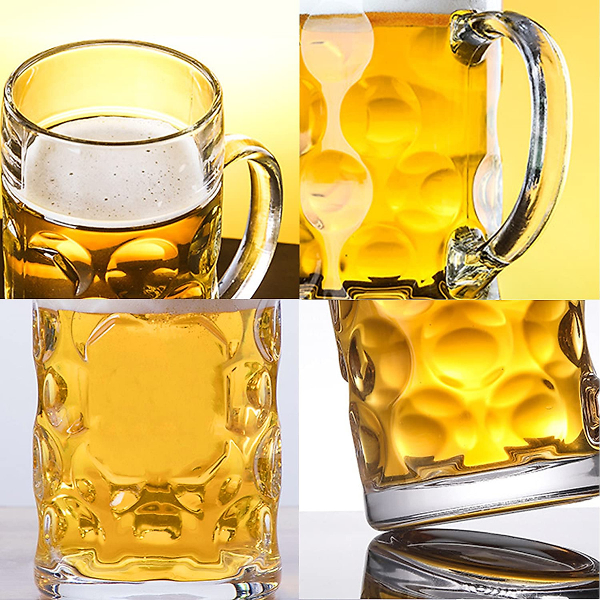 Glass Beer Stein Mugs Jumbo Mugs,German Glass Beer Mugs With Handle 1.2Liter,Big Freezable Glass Mugs 40oz,Extra Large German Beer Glasses,Beer Stein Super Mug Mass Mugs BPA Free,Dishwasher Safe 2Pack