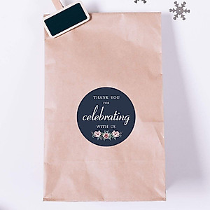 80 pack- 2" navy blue floral thank you for celebrating with us label stickers, thank you sticker labels