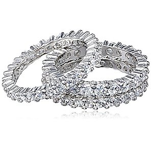 Amazon Essentials Sterling Silver Cubic Zirconia All-Around Band Stacking Ring Set (Set of 3), Size 6.5 (previously Amazon Collection)