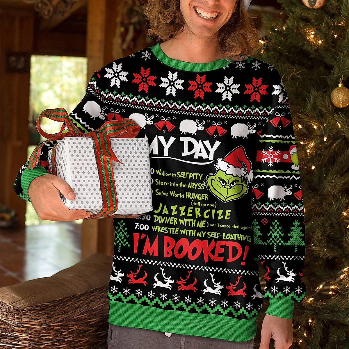 My Day I'm Booked Funny Christmas Sweatshirt, Unisex 3D Xmas Print Crew Neck Pullover Sweatshirt for Men Women