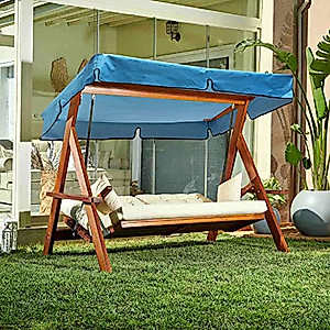 GWOKWAI Outdoor Swing Canopy Replacement, Waterproof Replacement Canopy Porch Top Cover Sunshade Chair Canopy Cover Shades for Outdoor Patio Garden Beach Pool Seat (Blue, XS:142 * 120 * 18CM)