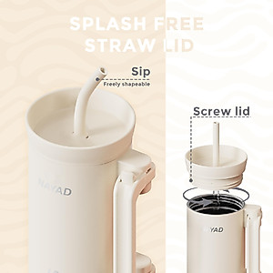 NAYAD 40oz Tumbler with Handle and Straw, Insulated Stainless Steel 40 oz Water Bottle with Flip Lid & Straw Lid,Cup Holder Compatible for Travel, Holiday Gift with Foldable Handle