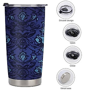 FHENMSA Reusable Plastic Water Cups with Lids,Blue Black Goth Spooky Print Anti-overflow Cup,sports Travel Coffee Cup