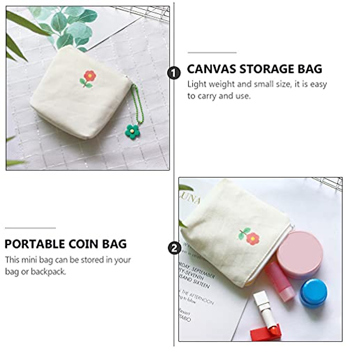 DOITOOL Pouches for Purse Sanitary Napkin Storage Bag Cute Sanitary Pad Pouch Zipper Pouch Coin Purse Mini Canvas Cash Bags Makeup Bag Toiletry Pouch Portable Coin Bags White Purple Green Small Zipper Wallet