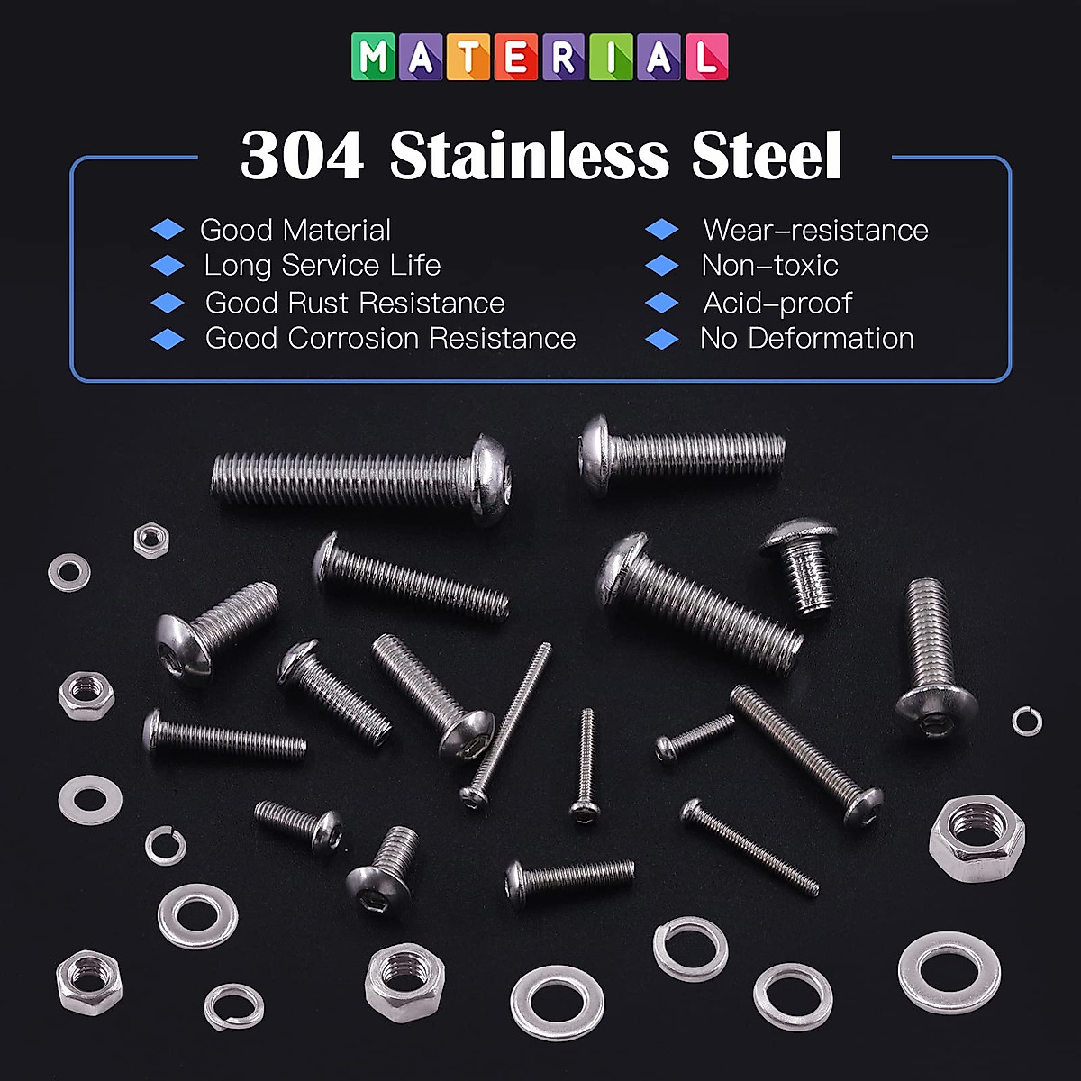 Glarks 1325Pcs M2 M3 M4 M5 M6 Button Head Screws 304 Stainless Steel Hex Socket Cap Screws Bolts and Nuts Washers Assortment Kit with Hex Wrench for Machinery Furniture Car Repair