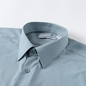 FAHIZO Men's Dress Shirt Casual Regular Fit Stretch Soild Long Sleeve Button Up Shirts, Grey Green-L